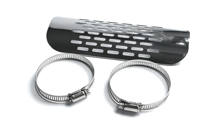 HEAT SHIELD WITH CLIPS (185mm x 70mm), CHROME