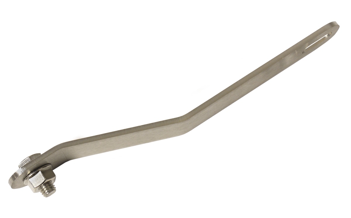 SILENCER BRACKET, STAINLESS 190mm x 25mm with bend (Hole centres 160mm)